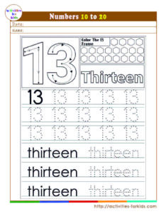 Number 10-20 worksheets printable pdf