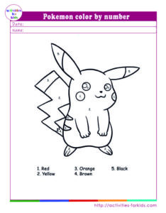 Pokemon color by number free printable