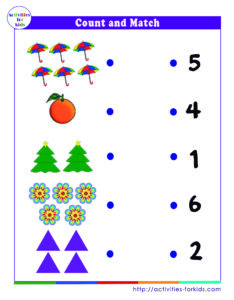 Free printable count and match worksheets from 1 to 10