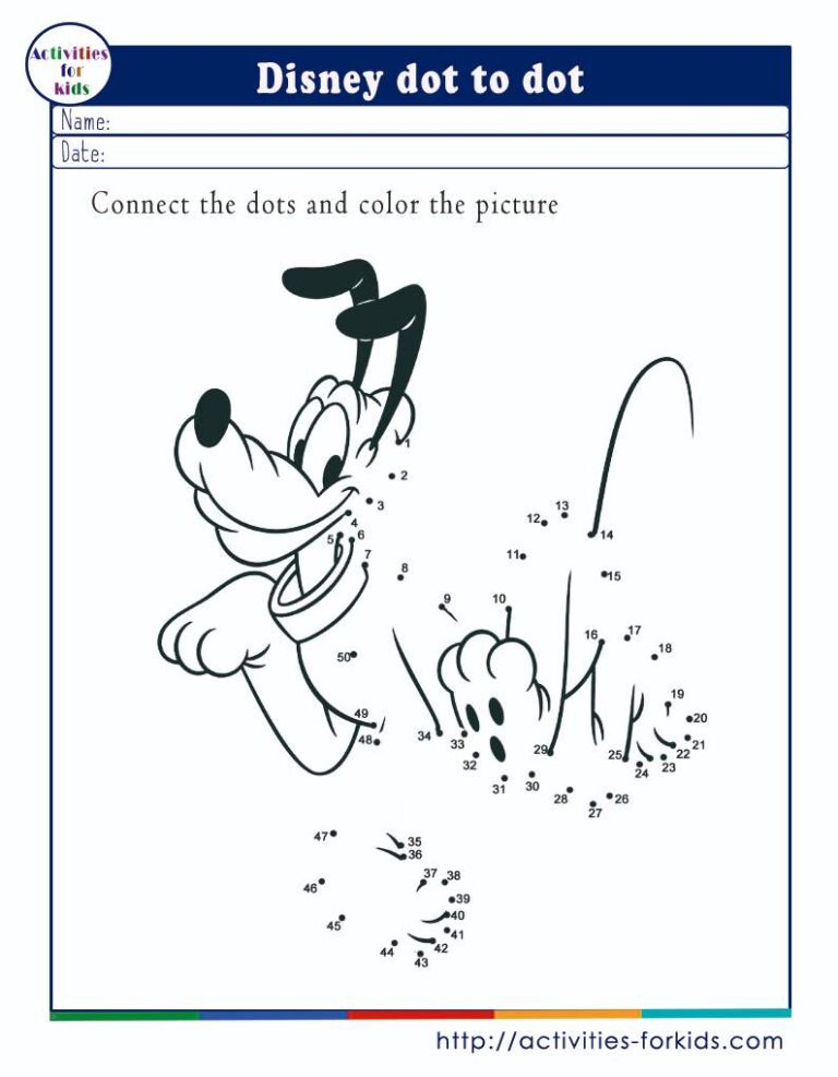 Disney Connect the Dots Worksheets for kindergarten - Activities For Kids