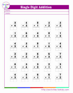 Single Digit Addition Worksheets pdf printable free