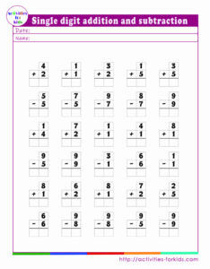 Single digit addition and subtraction worksheets with pictures