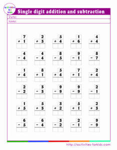 Single digit addition and subtraction worksheets with pictures