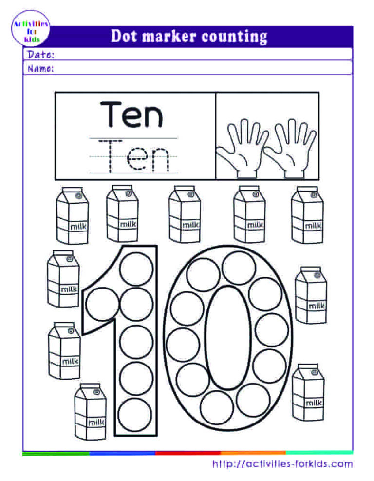 Dot marker counting worksheets for kindergarten