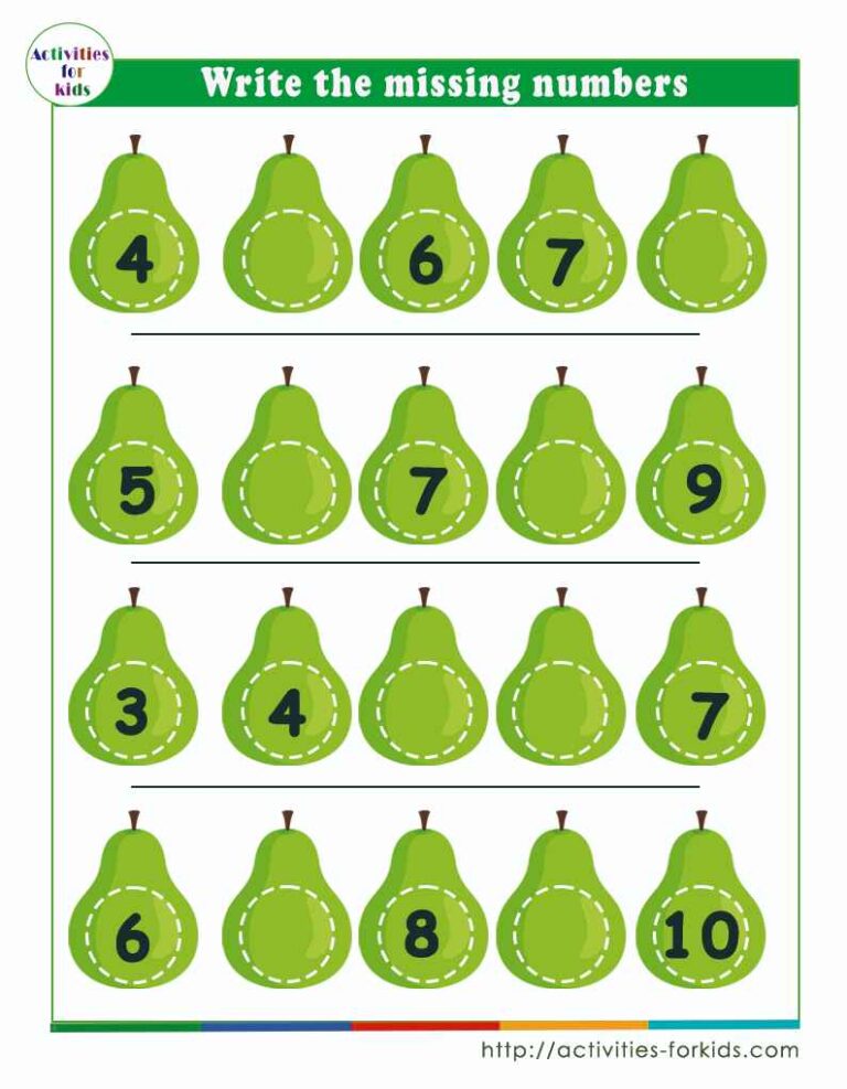 Free Printable Write the missing numbers worksheet 1-10